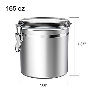ENLOY 165oz Stainless Steel Airtight Canister for Kitchen, Large Flour Coffee Bean Tea Cereal Sugar Cookie Metal Food Storage Canisters with Clear Lid and Sturdy Locking Clamp