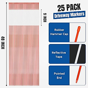 BTSD-home 25 Pack Driveway Markers Fiberglass 48 Inch Snow Stakes with Reflective Tape