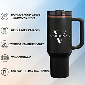 VARDENAA 40oz Tumbler with Handle and Straw, H2.0 FlowState Double Wall Vacuum Reusable Stainless Steel Insulated Water Bottle with Leak Proof lid for Hot and Cold Drinks(Black G)