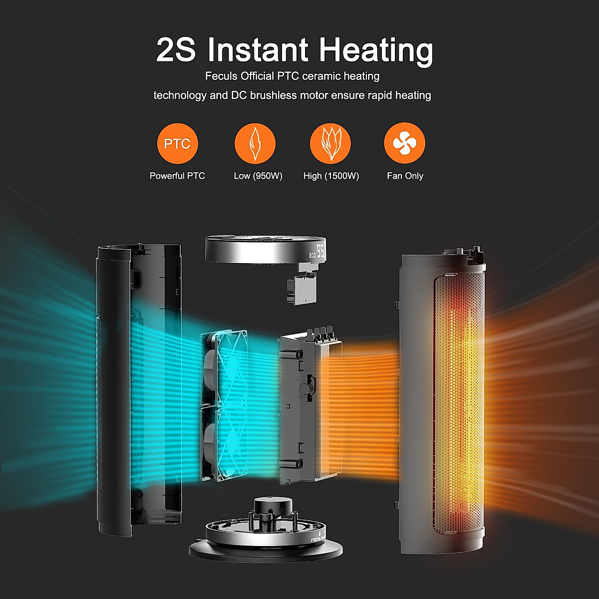 Portable 1500W Electric Space Heater with Remote Control & Thermostat, 4 Heating Modes, 12-Hour Timer, 90° Oscillation, Digital Display, PTC Ceramic for Fast Heating - Ideal for Bedrooms and Offices