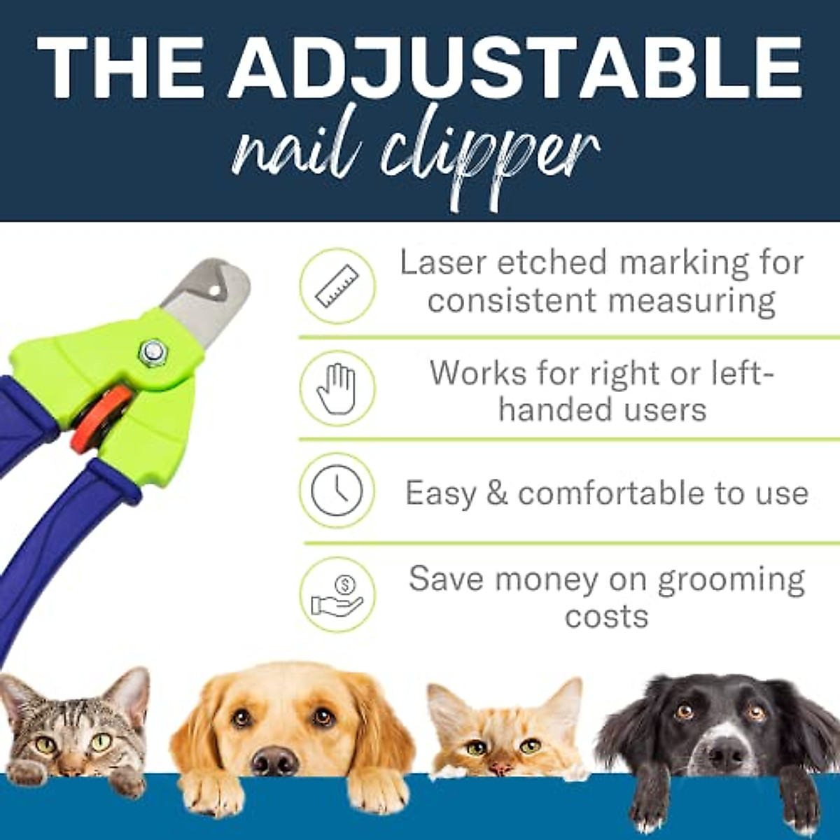 Zen Clipper Precise Safer Pet Nail Trimmer - Fully Adjustable Pet Nail Clipper for Dogs and Cats - Clips only The Amount of Nail You Chose Quick, Clean and Quiet Cut - Patented (Junior)