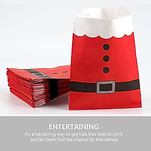 LUOZZY 50pcs Christmas Gift Bags Santa Claus Suit Christmas Kraft Paper Wrapping Bags Xmas Treat Candy Bags Xmas Holiday Birthday Party Gift Supplies Favor