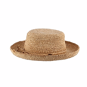 Scala Women's Crocheted Raffia Hat with Drawstring, Natural, One Size