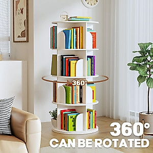 DAOTENGQL 4 Tier Rotating Bookshelf, 360 Spinning Corner Bookcase Tower, Floor Standing Book Shelf Organizer for Bedroom and Living Room, Round Bookshelf for Small Space, Easy to Assemble (White)