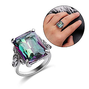 Phonphisai shop 4.3CT Mystic Rainbow Topaz 9-2-5 Silver Ring Women Wedding Engagement Size6-10 (8)