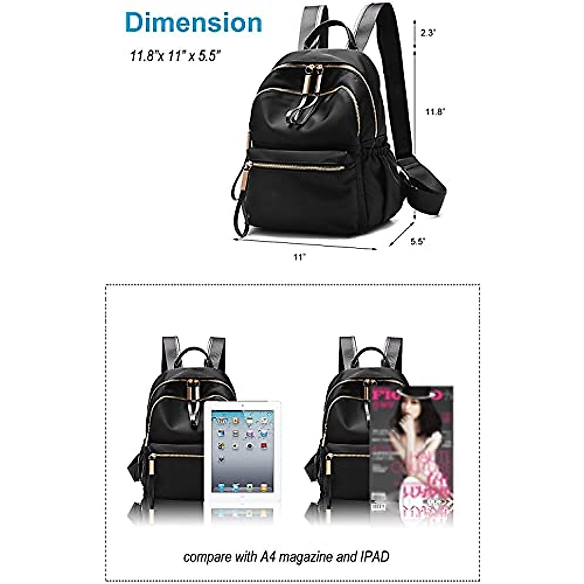 Backpack for Women, Nylon Travel Backpack Purse School Shoulder Bag Small Casual Travel Daypack for Girls Ladies