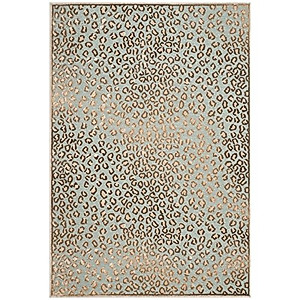 SAFAVIEH Paradise Collection Area Rug - 5'3" x 7'6", Stone & Aqua, Animal Print Viscose Design, Ideal for High Traffic Areas in Living Room, Bedroom (PAR84-3470)