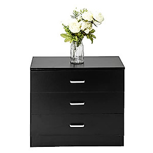 FFNUM Bedside Table Wood Simple 3-Drawer Dresser Night Stand Side Table for Living Room Bedroom（White, Black） Night Stand (Color : Black)