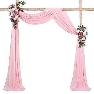 MoKoHouse Wedding Arch Drapes Fabric 3 Panels 6 Yards Pink Chiffon Drapes Backdrop for Baby Shower Birthday Party Decorations