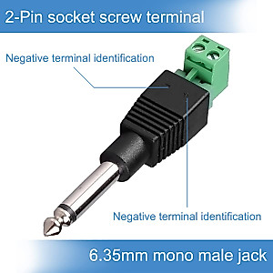 DKARDU 1/4 Inch Jack 6.35mm Mono Male Plug for Guitar/Speaker/Microphone Audio Cable, 2 Pole Terminal Female Solderless Screw Converter Adapter Replacement Repair Plug, 4 PCS