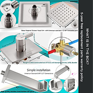 SOOOHOT Bathtub Shower Systems, Tub and Shower Faucet Set Combo with 6 Inch Brushed Nickel Shower Faucet Set, Shower Tub Faucets Sets Complete (Valve Included)