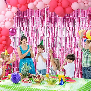 Miliocry 3 Pack 3.3 x 6.6 ft Pink Foil Fringe Curtains, Metallic Tinsel Curtain Backdrop for Parties, Door Wall Streamers, Glitter Streamer for Birthday, Photo Booth Props, Christmas Party Decor