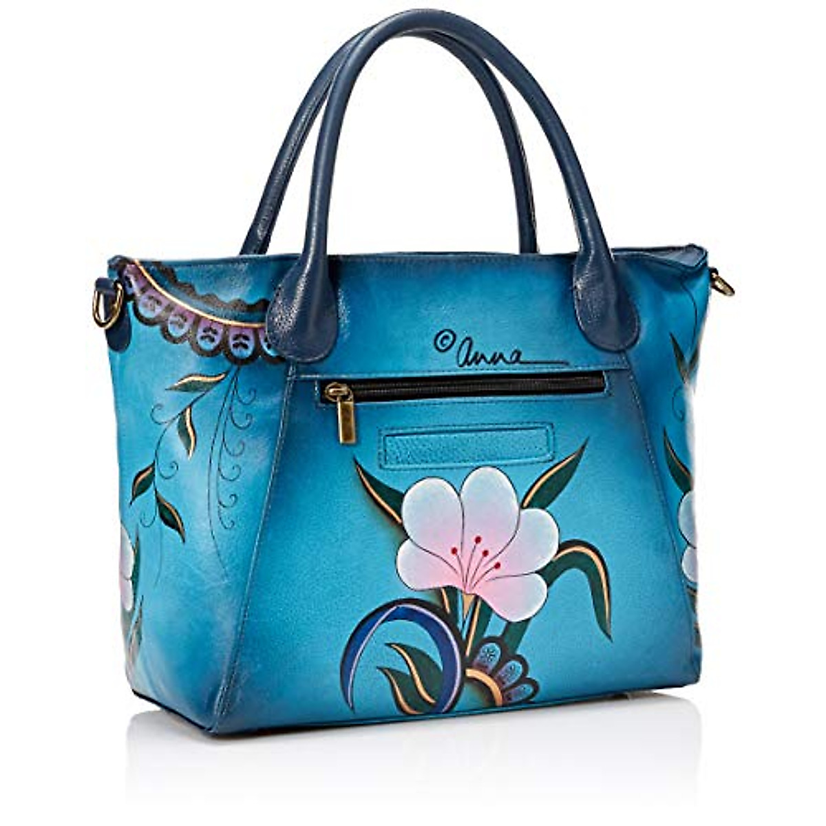 Anna by Anuschka Women's Genuine Leather Large Slouch Tote Bag | Hand Painted Original Artwork | Denim Paisley Floral
