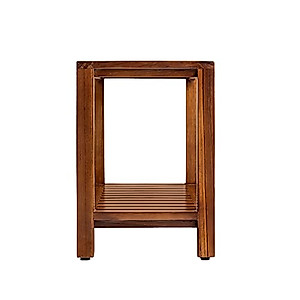 Teak Wood Waterproof Shower Bench - with Shelf, 24 Inch, Wooden Seat Stool for Bathroom, Spa, Garden, Fully Assembled