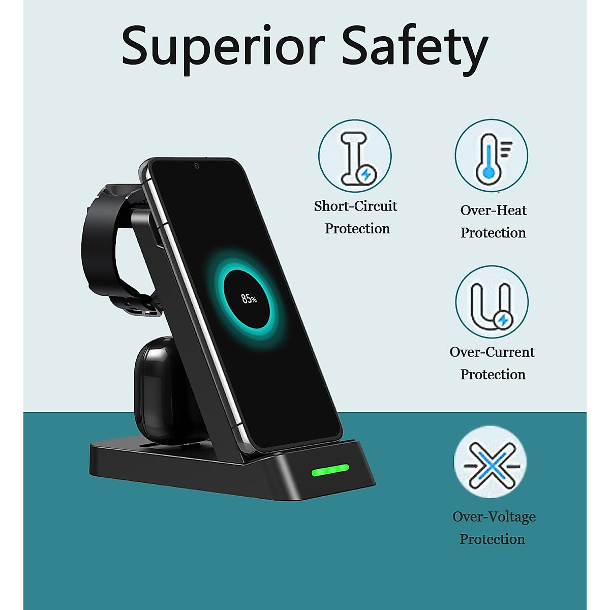 3 in 1 Charging Station for Samsung, Fast Wireless Charger Station Compatible with Samsung Galaxy S22 Ultra/Z Flip/Z Fold/S21/S20/S10, Wireless Charger Stand for Galaxy Watch 4/3/Active2, Buds+/Live