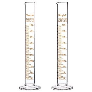 StonyLab 2-Pack 100ml Borosilicate Glass Graduated Cylinder Measuring Cylinder
