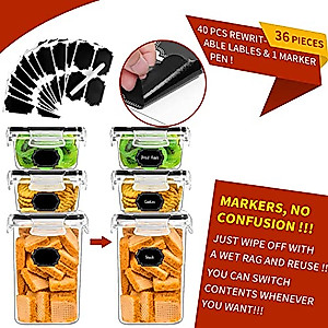 EWFEN Airtight Food Storage Containers for Kitchen Organization, 36 pcs Plastic Food Canisters with Lids, Labels & Marker for Pantry Organization and Storage, Cereal, Flour And Sugar