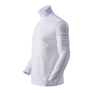Men Slim Long Sleeve Turtleneck T-Shirt Thermal Underwear Pullovers Lightweight Casual Pure Color Tops White Long Sleeve Medium