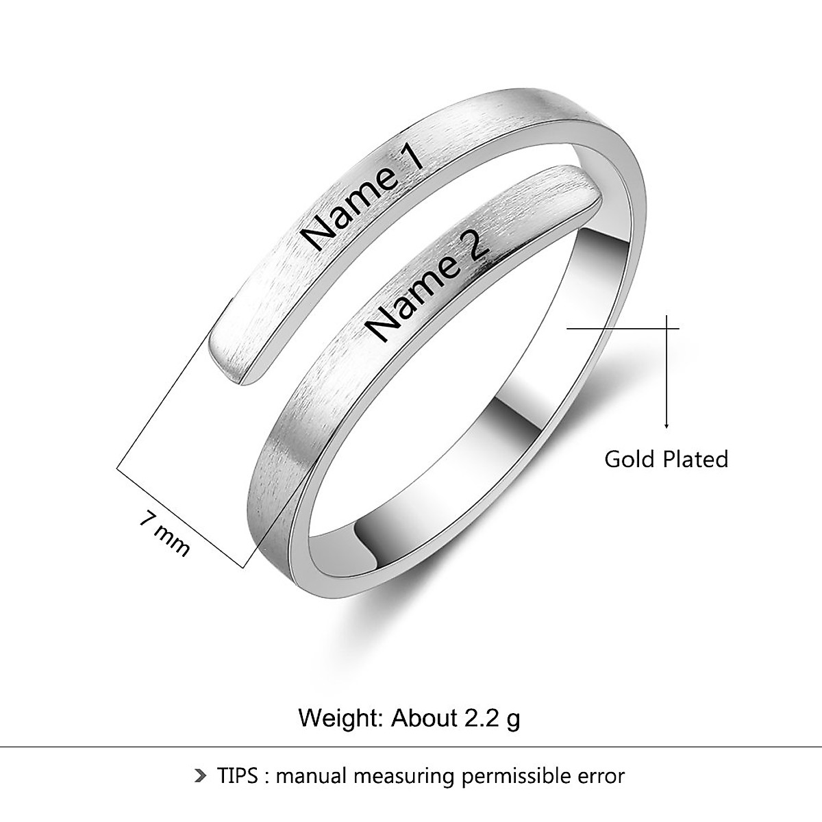 JewelOra Personalized Promise Ring for Her Spiral Name Ring Adjustable Engraved Rings for Women BFF Personalized Gift (Silver)