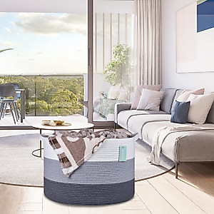 BOSROTY Extra Large Blanket Basket 87L, Laundry Hamper, Baby Nursery Hamper, Large Laundry Basket For Girls Boys, Cotton Rope Basket, Clothes Basket Laundry, 22”x 14”, White & Gray