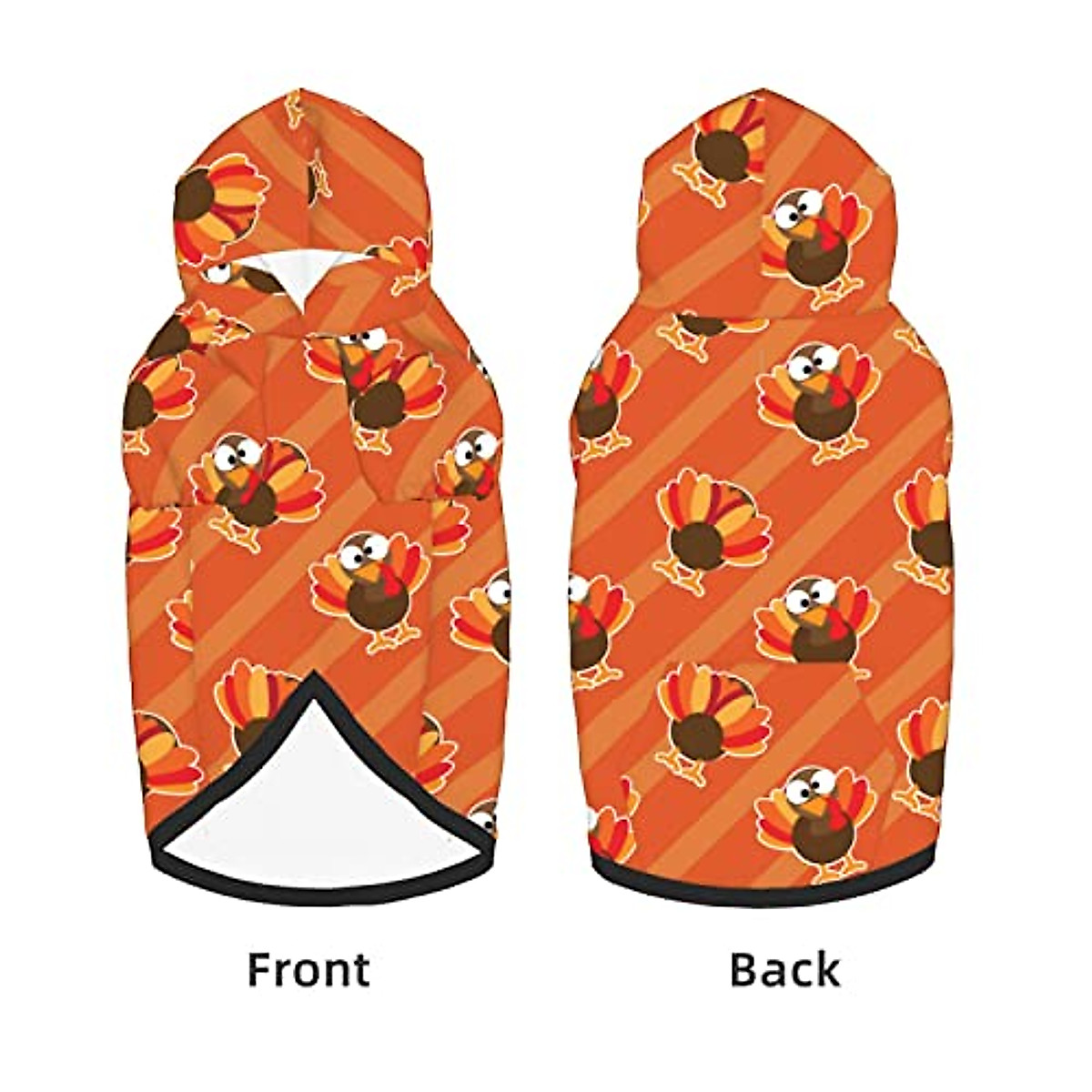 Large Dog Hoodie Turkey-Stripes-Orange-Thanksgiving Pet Clothes Sweater with Hat Soft Cat Outfit Coat Small