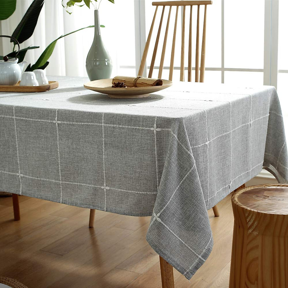 TruDelve Cotton Linen Tablecloth Rectangle Grey Fabric Table Cloth Vintage Farmhouse Table Cover for Rectangle Tables (52"x86", Grey)