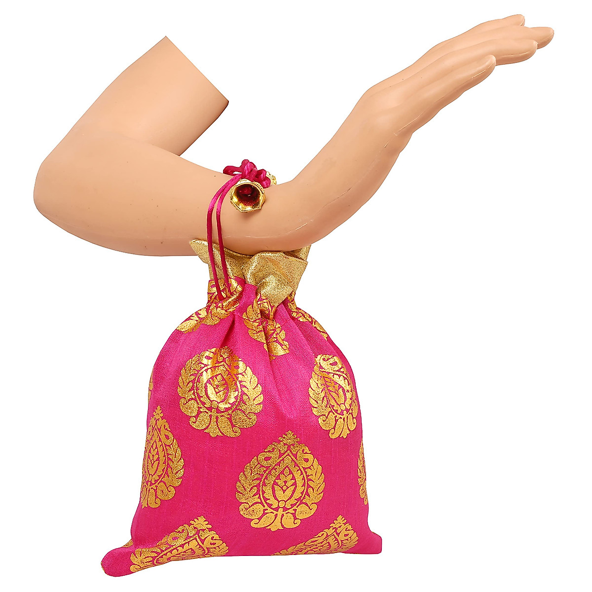 Touchstone Drawstring Bags Traditional Indian Handcrafted in Ficus Leaf Pattern Brocade fabric. Perfect for Gifts Jewelry Weddings Sweet Distribution Set of 9 Vibrant Multicolor Pouches Purses Potli.