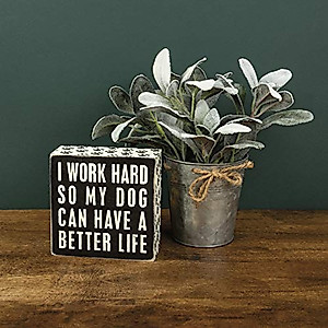 Primitives by Kathy 21490 Pawprint Trimmed Box Sign,Wood, Paper, 5" Square, Dog Can Have a Better Life , White