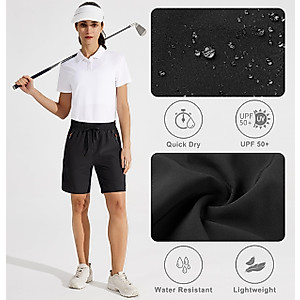 MASKERT Women's Hiking Cargo Shorts Quick Dry Athletic Golf Shorts 7 Inches Lightweight Running Summer Shorts with Zipper Pockets, Black XL