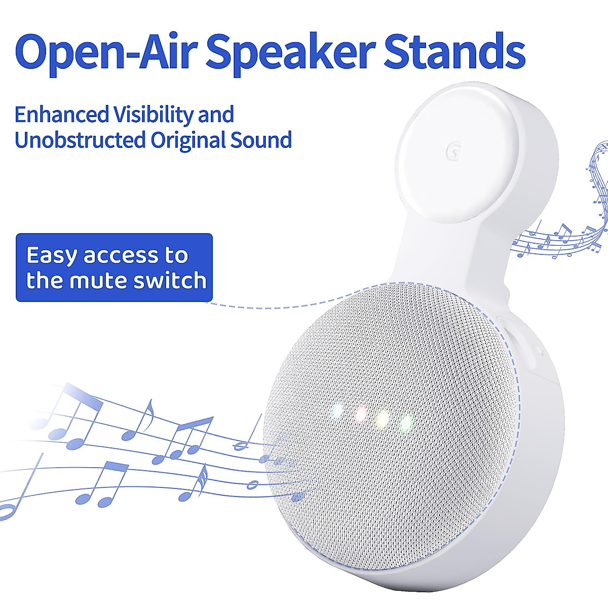 CUHIOY 2 Pack Google Nest Mini Wall Mount Holder (2nd Gen), Space-Saving Accessories with Cord Management for Google Mini Smart Speakers, Outlet Holder for Google Mini Voice Assistant (White)