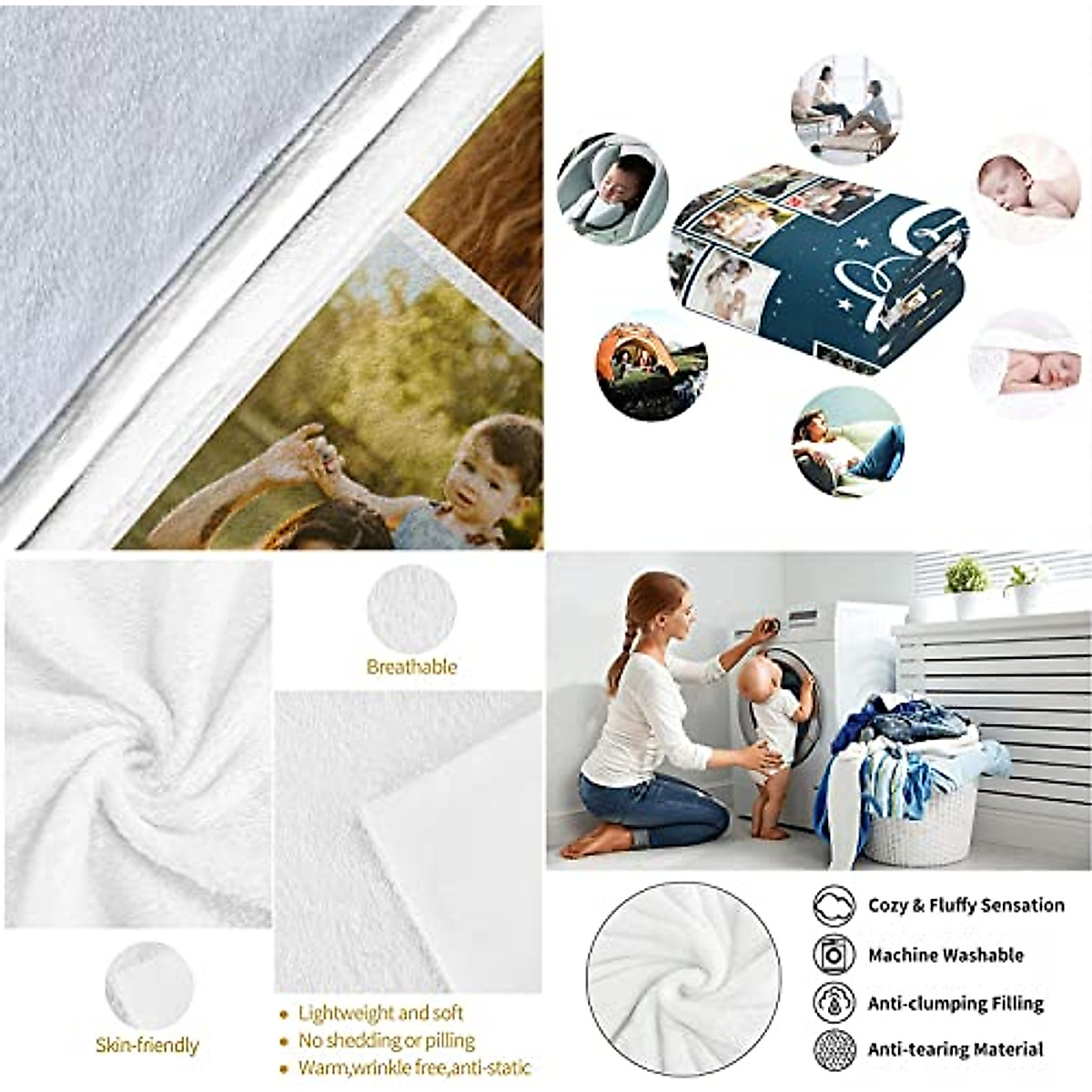 Love You to The Moon and Back Custom Blanket, Pesonalized Throw Blanket with Photos, Super Soft Blankets for Men, Women (30"x40")