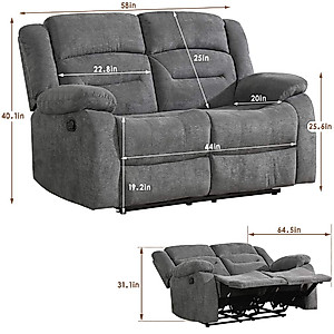 FDW Recliner Sofa Set Sectional Sofa for Living Room Home Theater Seating Reclining Couch Sofa Manual Recliner Motion for Home Furniture (Grey, Love Seat)
