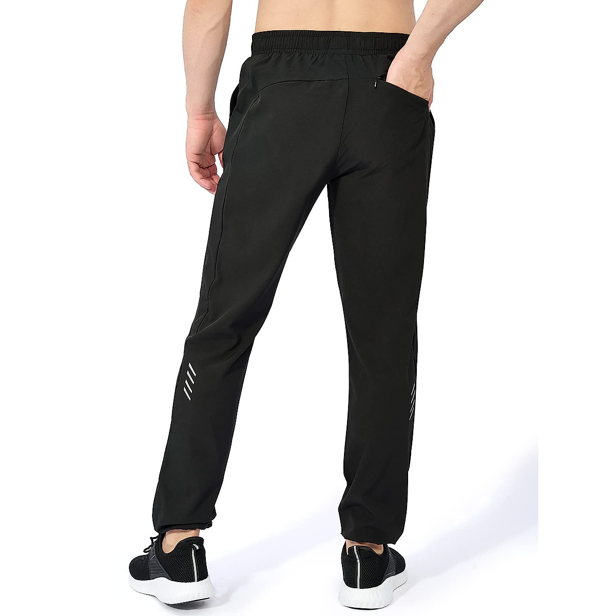 MELOO Men's Lightweight Sweatpants Joggers - Water Resistant Athletic Track Pockets Pants Running, Hiking, Workout Black Size XL