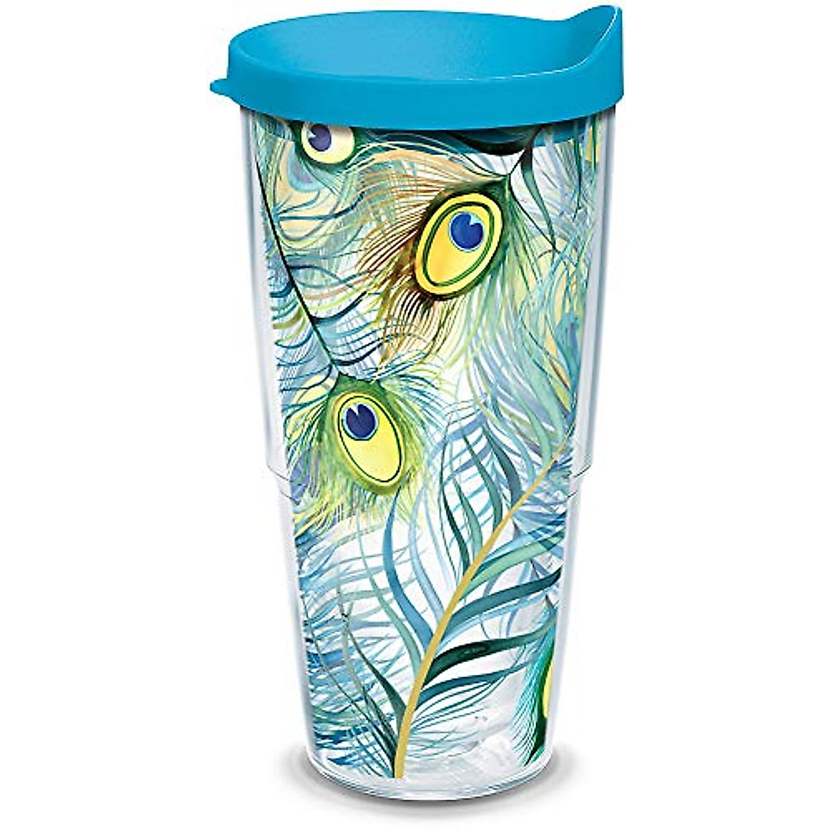 Tervis Peacock Tumbler with Wrap and Turquoise Lid 24oz, Clear