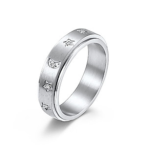 SSZYU Star Moon with Zircon Stainless Steel Inspirational Ring for Women Be Stronger Than The Storm Graduation Mantra Inspirational Rotating Rings Spinner Ring Star Moon Ring Gold Plated Size 6