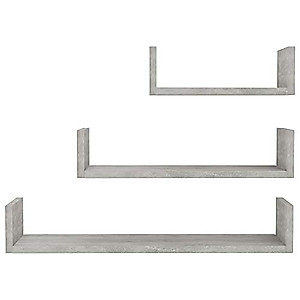 INLIFE 3 Pcs Floating Wall Display Shelves,U-Shaped Wall Mounted Book DVD Collectables Decoration Storage Shelf for Living Room,Bedroom Wall Display Shelves Concrete Gray 23.6"x 5.9"x 3.9"(LxWxH)
