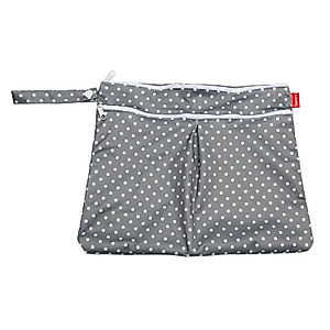 Damero 2pcs Travel Wet and Dry Bag with Handle for Cloth Diaper, Pumping Parts, Clothes, Swimsuit and More, Easy to Grab and Go (Small, Gray Triangle+ Gray Dots)