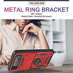 ONOLA for Galaxy Z Flip 3 Case with Slide Camera Cover, with 360°Rotate Ring Magnetic Kickstand Military Heavy Duty Protective Case for Samsung Galaxy Z Flip 3 5G (Red)