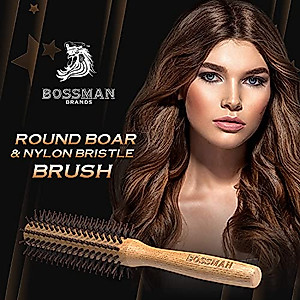 Bossman Boar & Nylon Bristle Hair Brush - 2 inch Round Brush - Blow Dryer Brush for Styling, Curling - Detangling and Straightening Hair Dryer Brush
