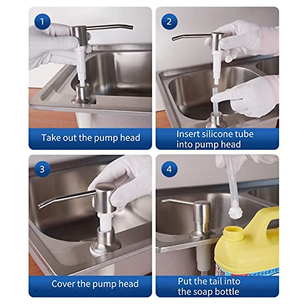 SIMSIN Built in Soap Dispenser for Kitchen Sink, Countertop Soap Dispenser Pump with 47" Extension Tube kit, No Need to Refill