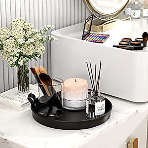 EKNITEY Circle Decorative Serving Tray - Round Vanity Tray, Bathroom Tray for Jewelry, Perfume, Coffee, Candle, Cosmetic (Black,10.6")