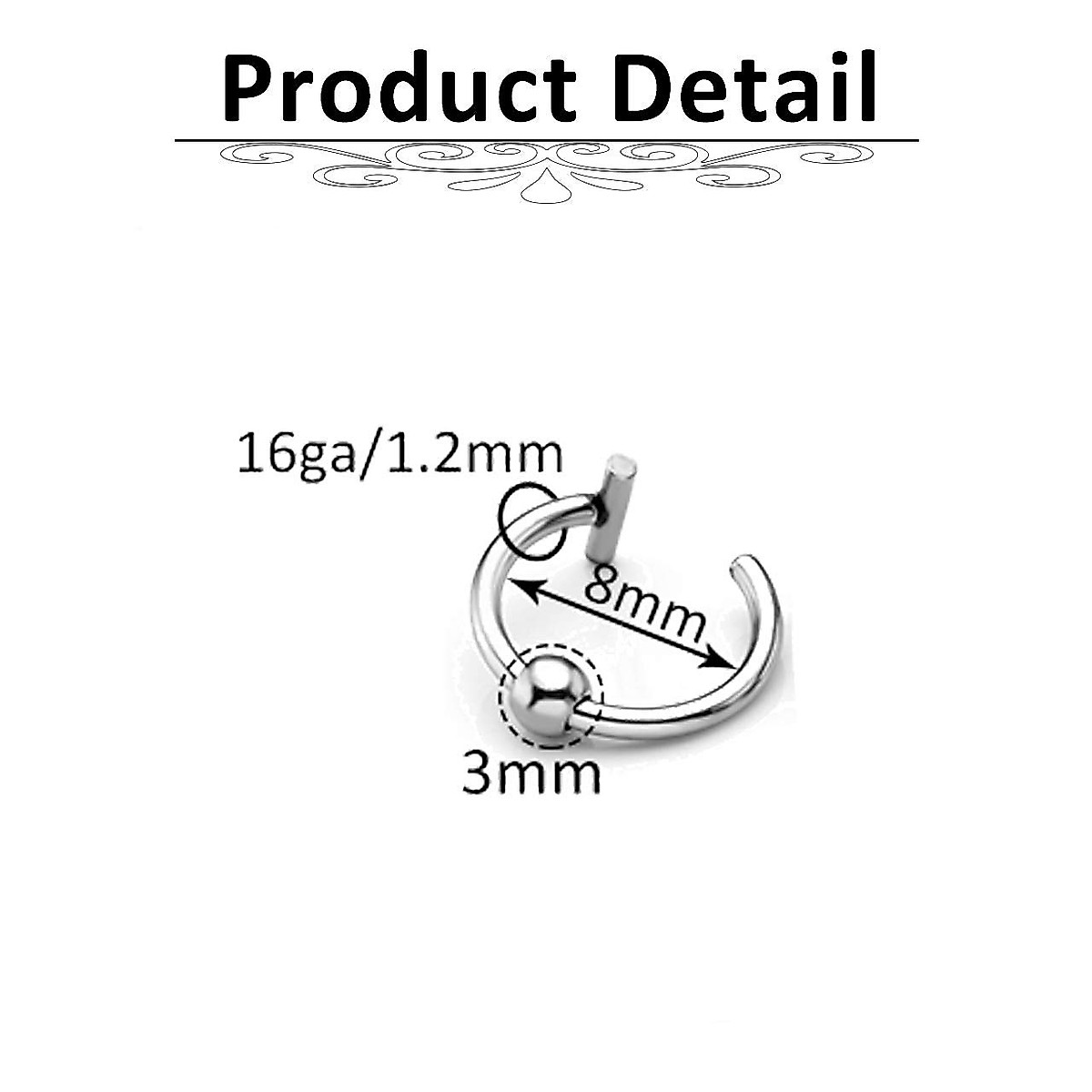Jovivi 2 pairs 16g Stainless Steel Fake Lip Ear Nose Stud Ring Clip On Cartilage Non Piercing Rings Hoop Gothic