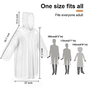 ALBRY Disposable Rain Ponchos for Adults with Drawstring Hood - Emergency Rain Ponchos Family Pack for Women and Men,Clear