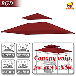 Strong Camel 5FT x 8FT Double Tiered Replacement Canopy Outdoor Grill BBQ Grill Gazebo Replacement Canopy Roof (Burgundy)