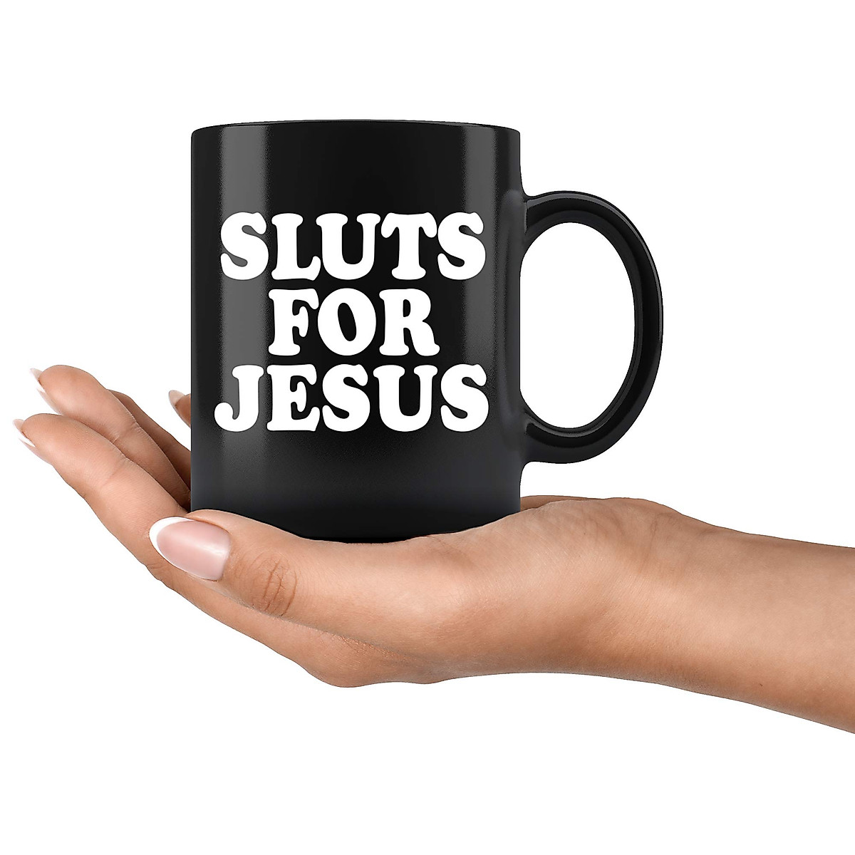 Bingeprints Sluts For Jesus Mug - Funny Offensive Rude Crude Vulgar Religion Sex Novelty Joke Coffee Cup - 11 oz Glossy Ceramic Round Mug - Carefully Packaged