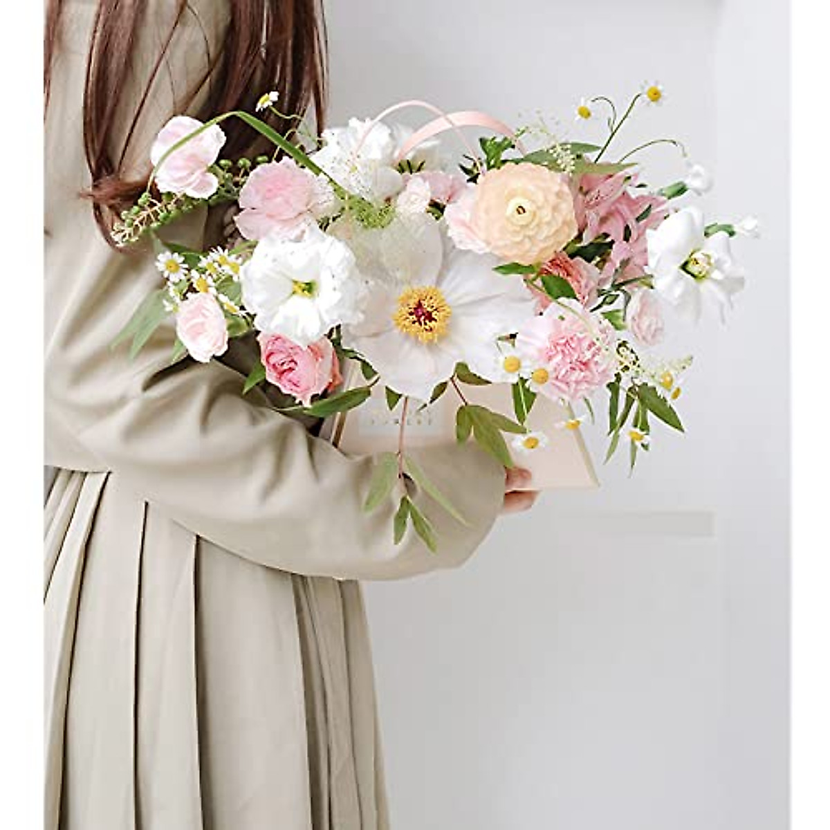 DAWN FLAME 4PCS Portable Gift Bag Bouquet Wrapping Paper Bag Waterproof Portable Flower Arrangement Bag Birthday Wedding Holiday Party Gift Bag Florist Supplies (Pink), 8.27x3.94x5.12IN