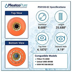 Pleatco PSR100-EC Pool Filter Cartridge Replacement for Unicel: UHD-SR100, Filbur: FC-2550, OEM Part Numbers: WC108-58S2X, White