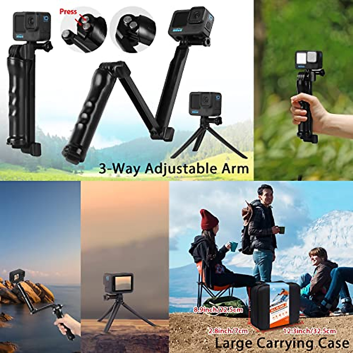 HONGDAK Action Camera Accessories Kit for GoPro Hero 11 10 9 Black, Waterproof Housing+Silicone Case+3-Way Adjustable Arm+Head Chest Wrist Strap+Bike Mount+Suction Cup+Floating Grip Bundle Set 63 in 1