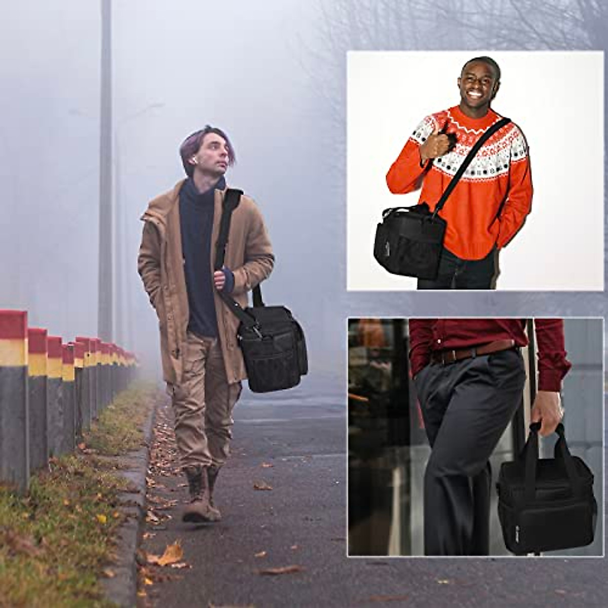 Deosk Lunch Box for Men/Women,Insulated Lunch Bag Cooler Bag,Leak-Proof Large Beach Cooler Adult Lunch Box for Work/Picnic/Travel(M-black)