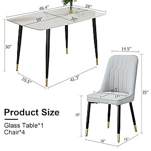 Maotifeys 5 Piece Dining Table Set for 4 Modern Sintered Stone Marble Dining Table Set for 4 People, Oval Faux Marble Kitchen Table and 4 Leather Upholstered Dining Chairs, 50" W x 30" D x 30" H